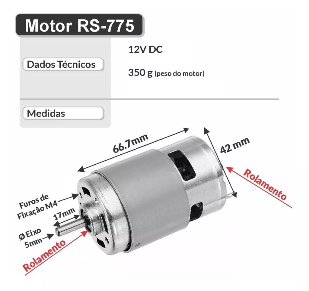 Motor DC De Alto Torque Doble Eje RS 775 12V 4500 RPM - MEGATRONICA